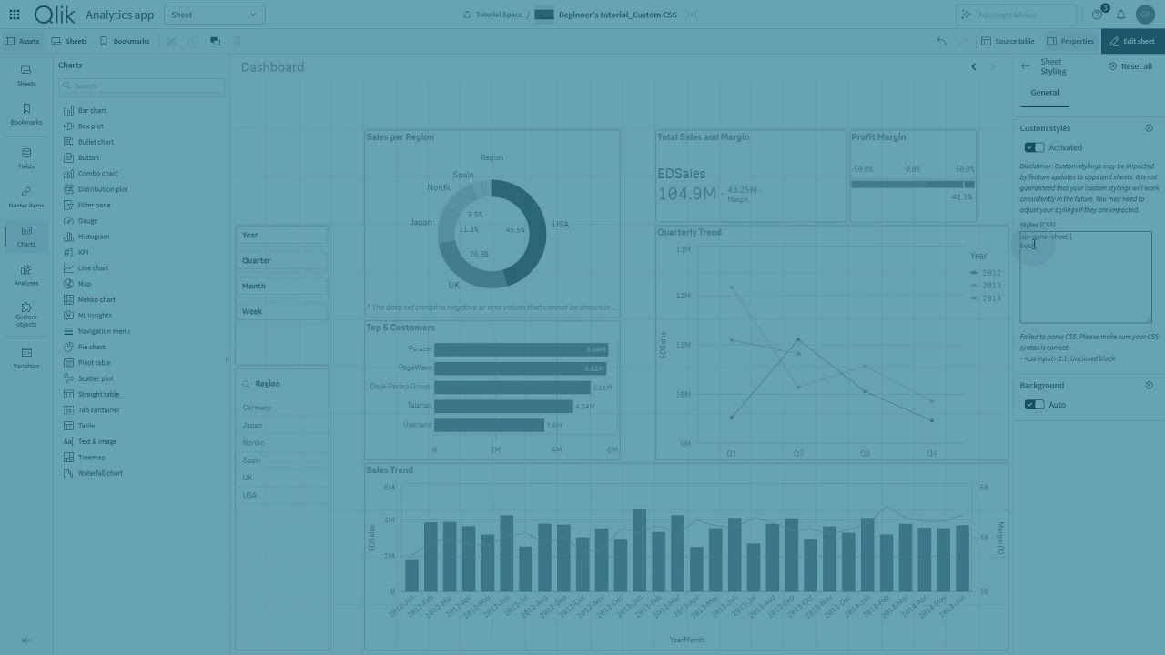 Customizing CSS styling for sheets