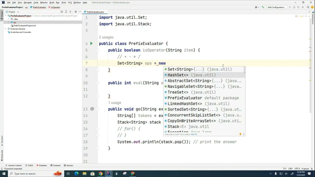 DS 059: Java Code to Evaluate Prefix Expressions Using a Stack