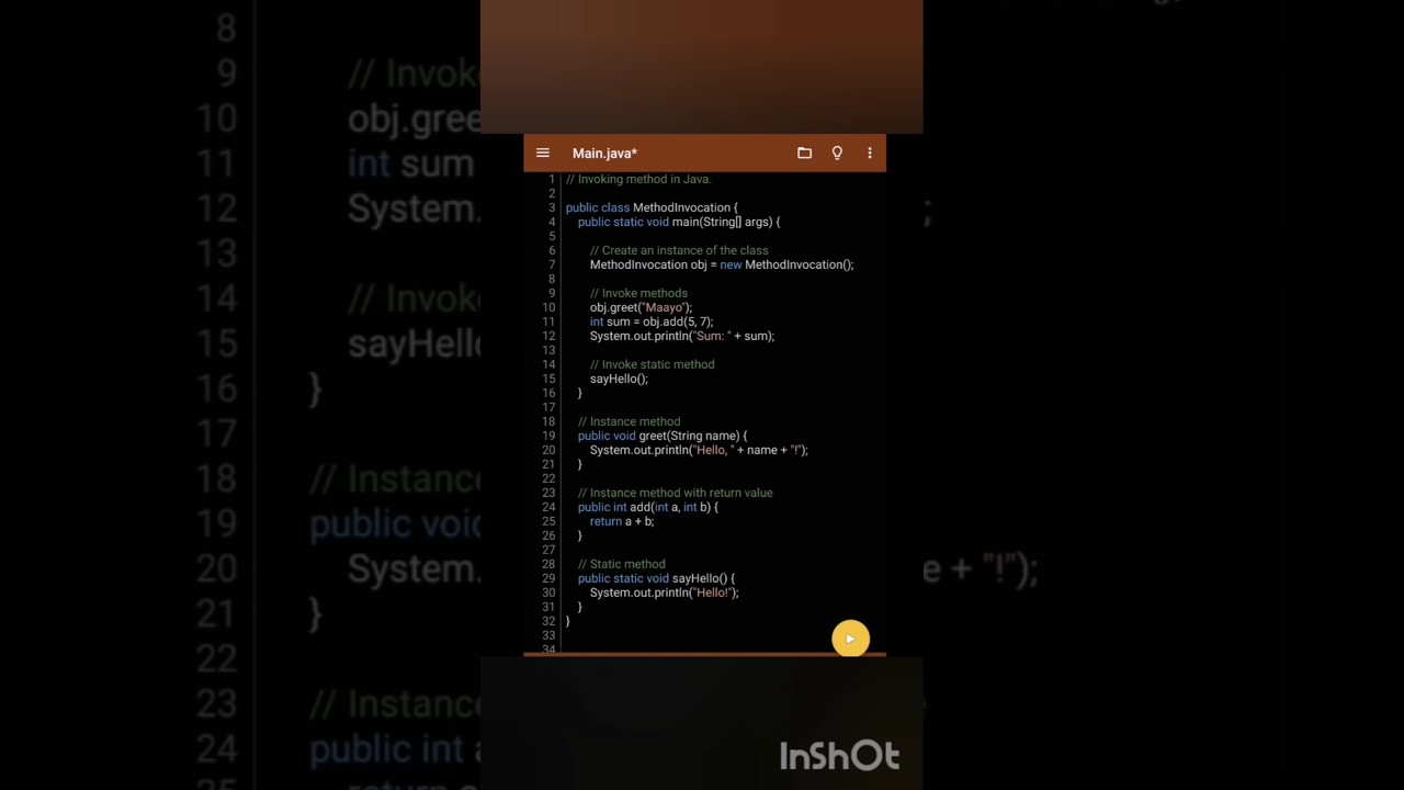 Invoking method in Java . #javaprogramming #java #programming #pythonprogramming #coding #java #js