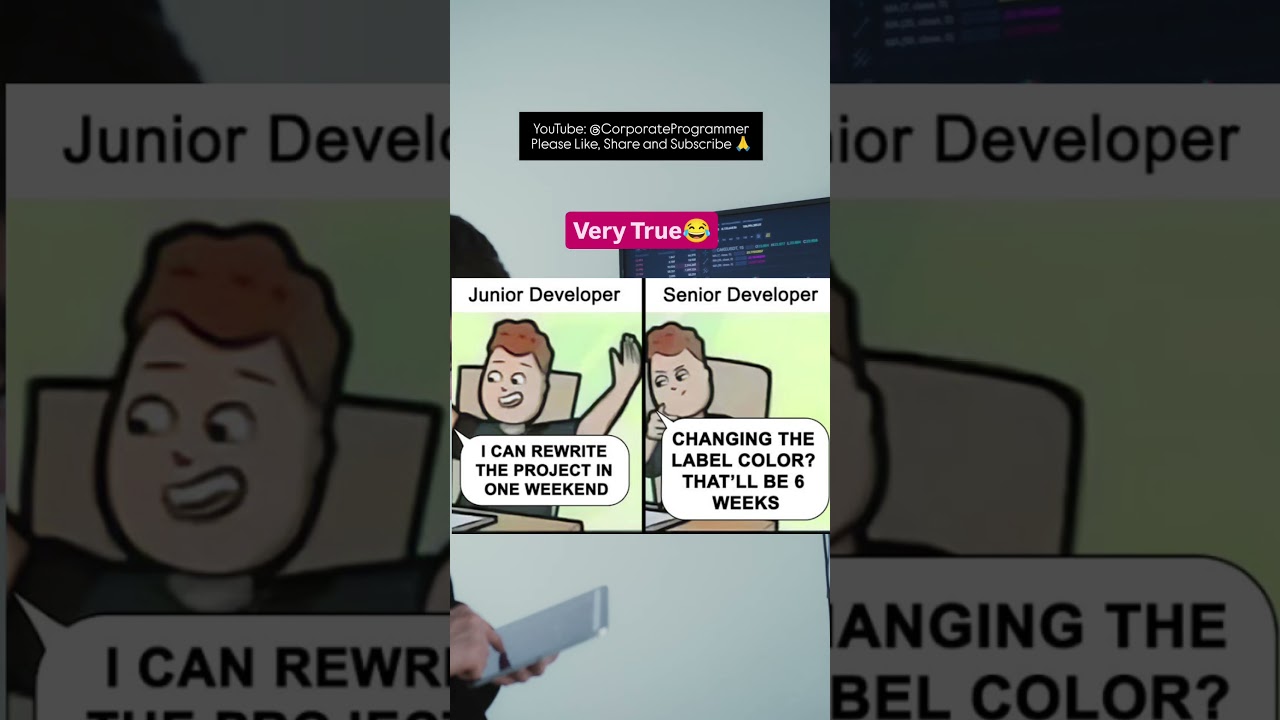 Junior Dev vs Senior Dev Funny Meme #developer #memes #meme #coding #coder #code #programming #fun