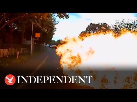 Fireball caught on dashcam as motorcyclist loses toe in smash with car