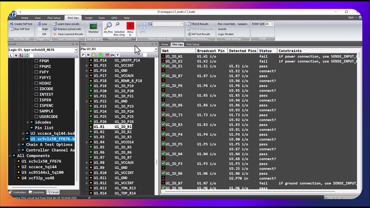 JTAG Circuit Test software overiew and screen tour