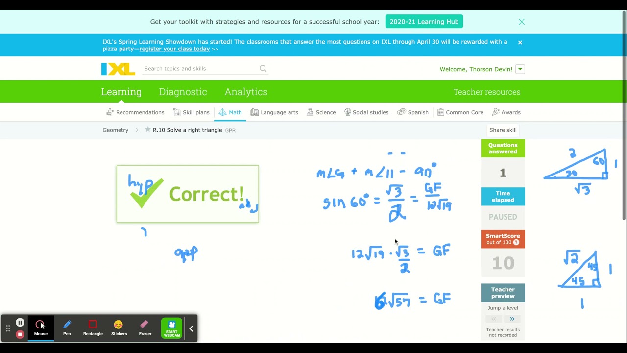 IXL - Solve a right triangle (Geometry practice)