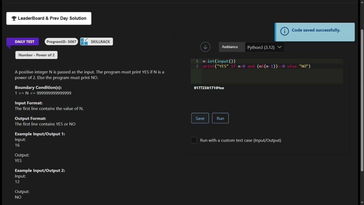 Skillrack Daily Test Solution
