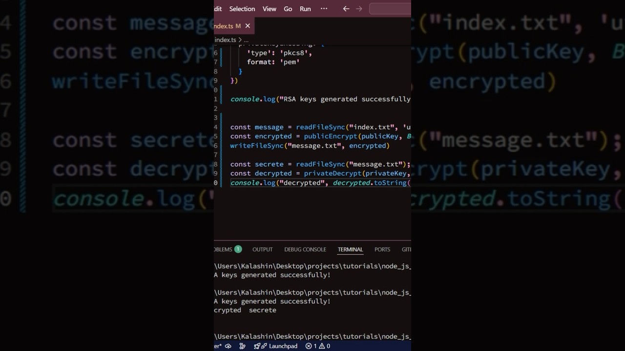 Assymeric encryption & decryption of data using Node.JS #coding #encryption #backend #typescript