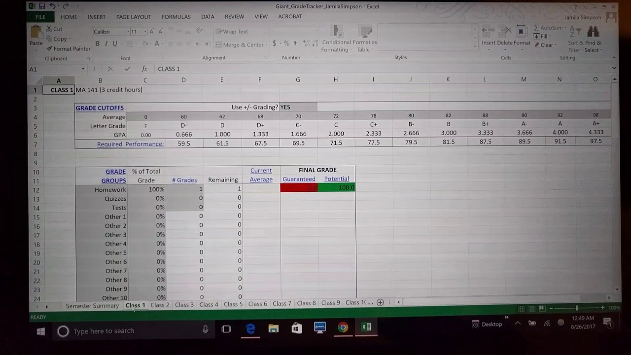 GradeTracker - Setting up a class grading scale