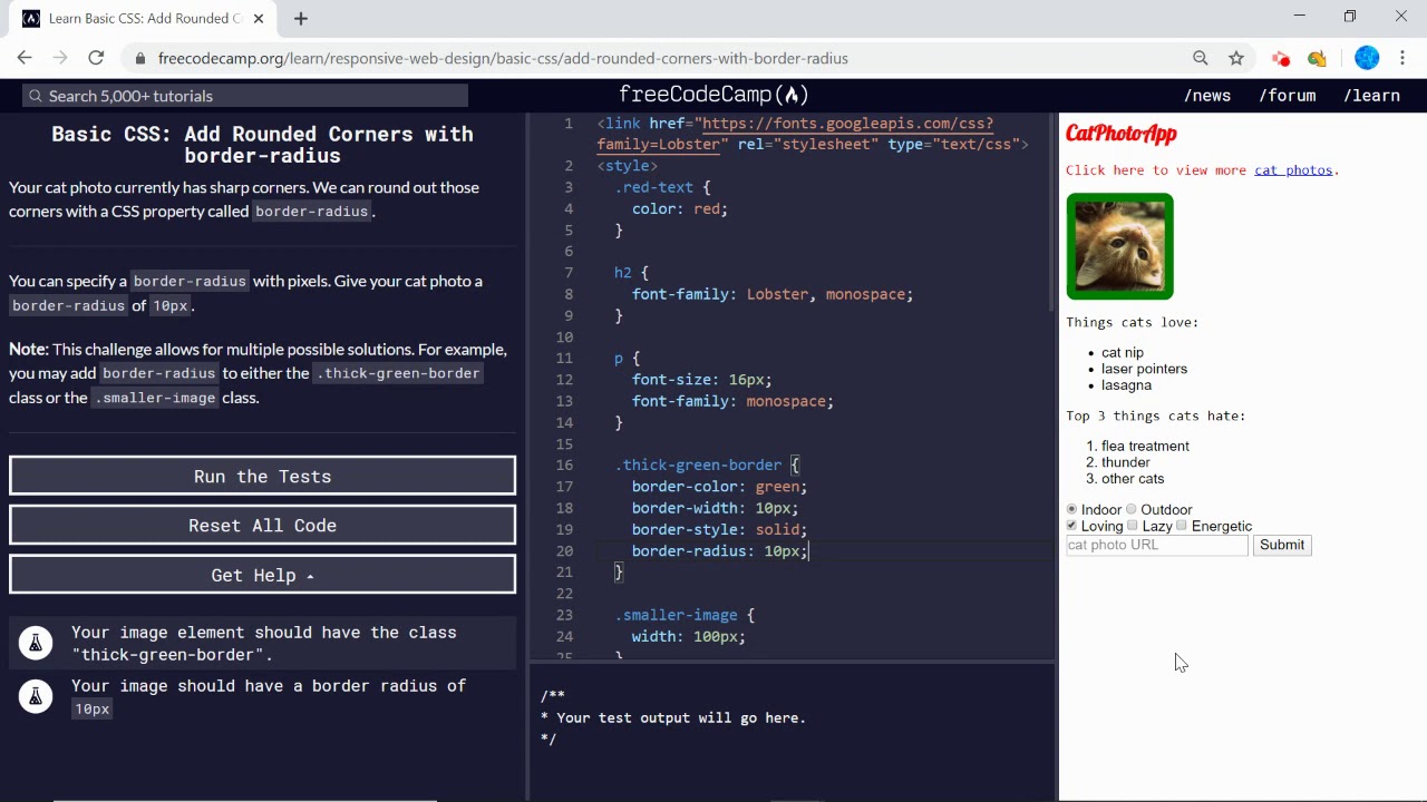Basic CSS (11/44) |  Add Rounded Corners with border-radius | freeCodeCamp