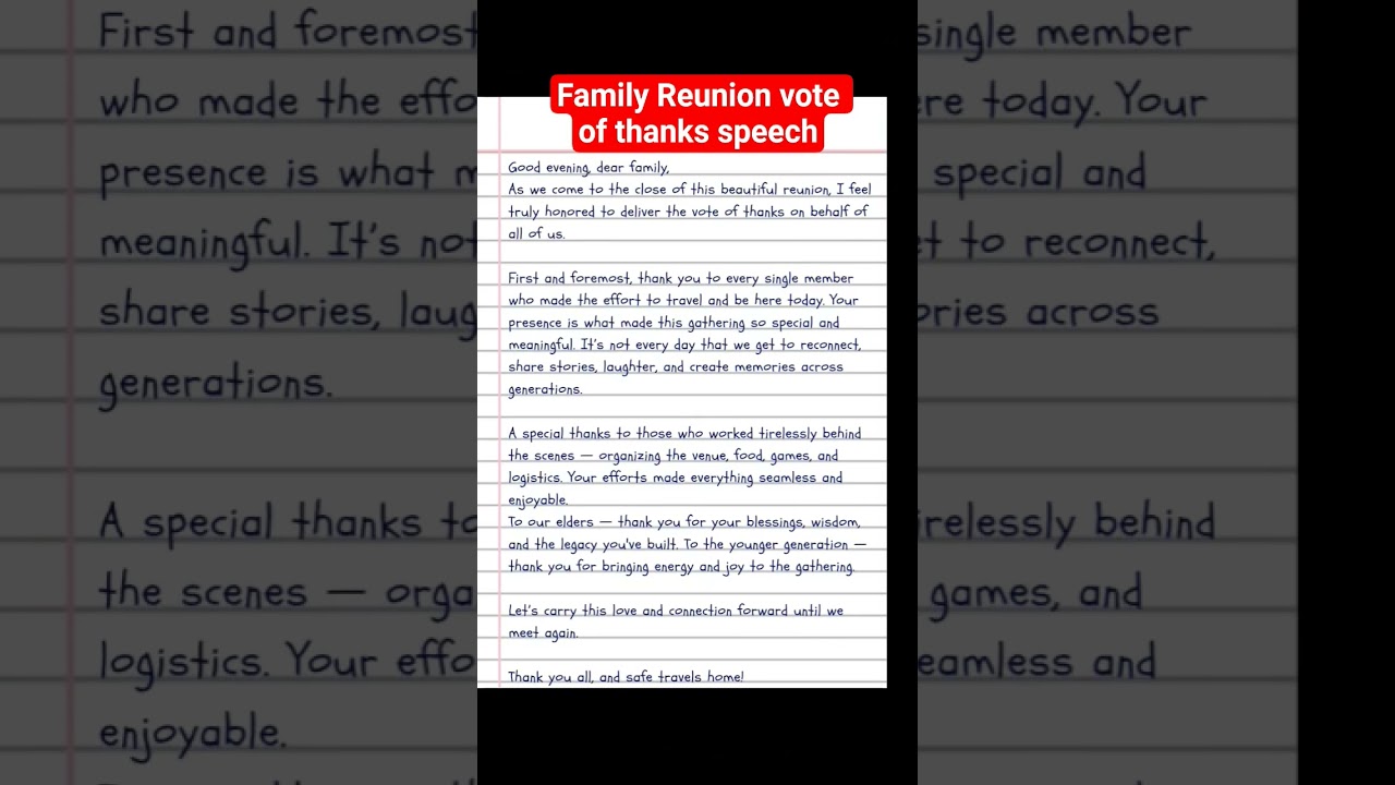 Family Reunion vote of thanks speech #voteofthanks #familyreunions #speech