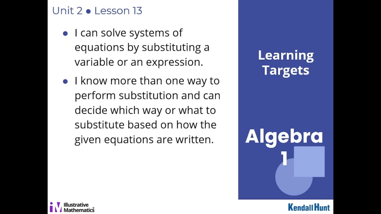 Algebra 1 Unit 2 Lesson 13 Solving Systems by Substitution