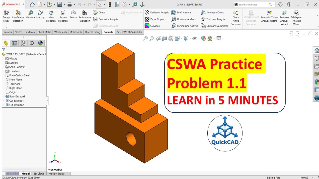 CSWA Practice Problem 1.1 | SolidWorks Step-by-Step Solution (2026 Exam Prep)
