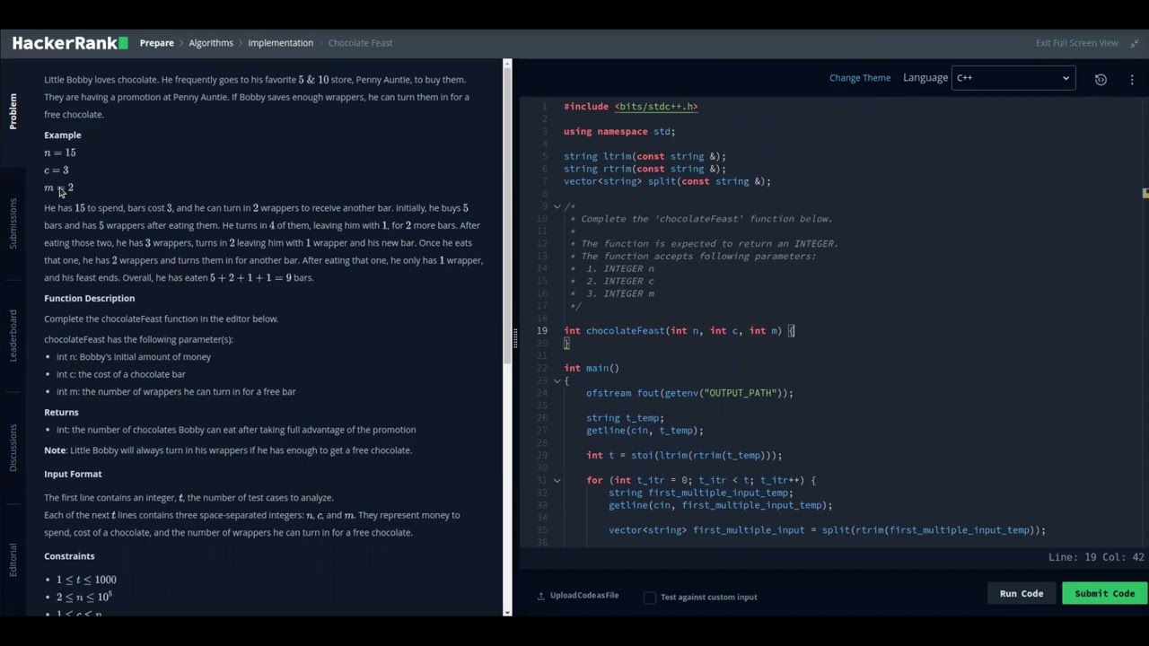 HackerRank : Chocolate Feast