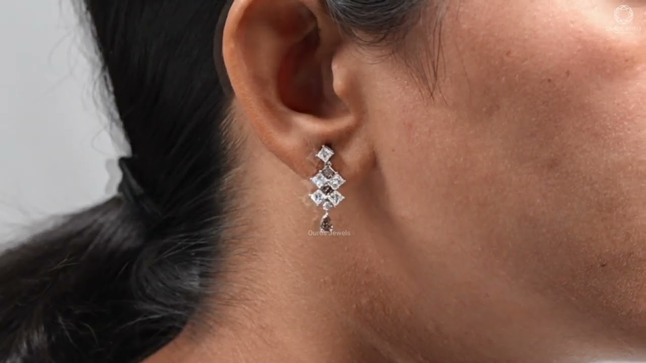 Princess Cut Chocolate Diamond Drop Dangle Earring   @ourosjewels