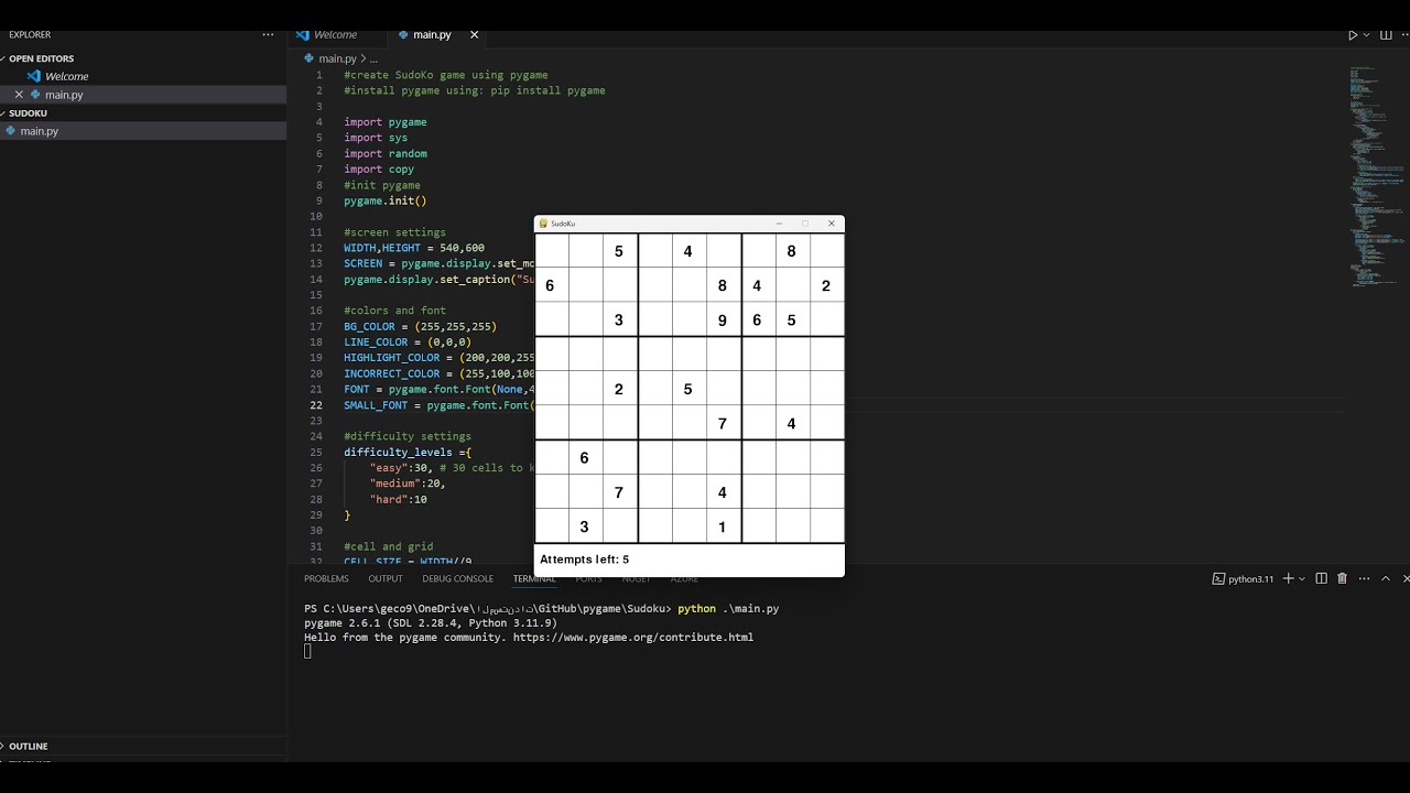 Build & Play an Interactive Sudoku Game in Python | Step-by-Step Pygame Tutorial! 🎮🧩