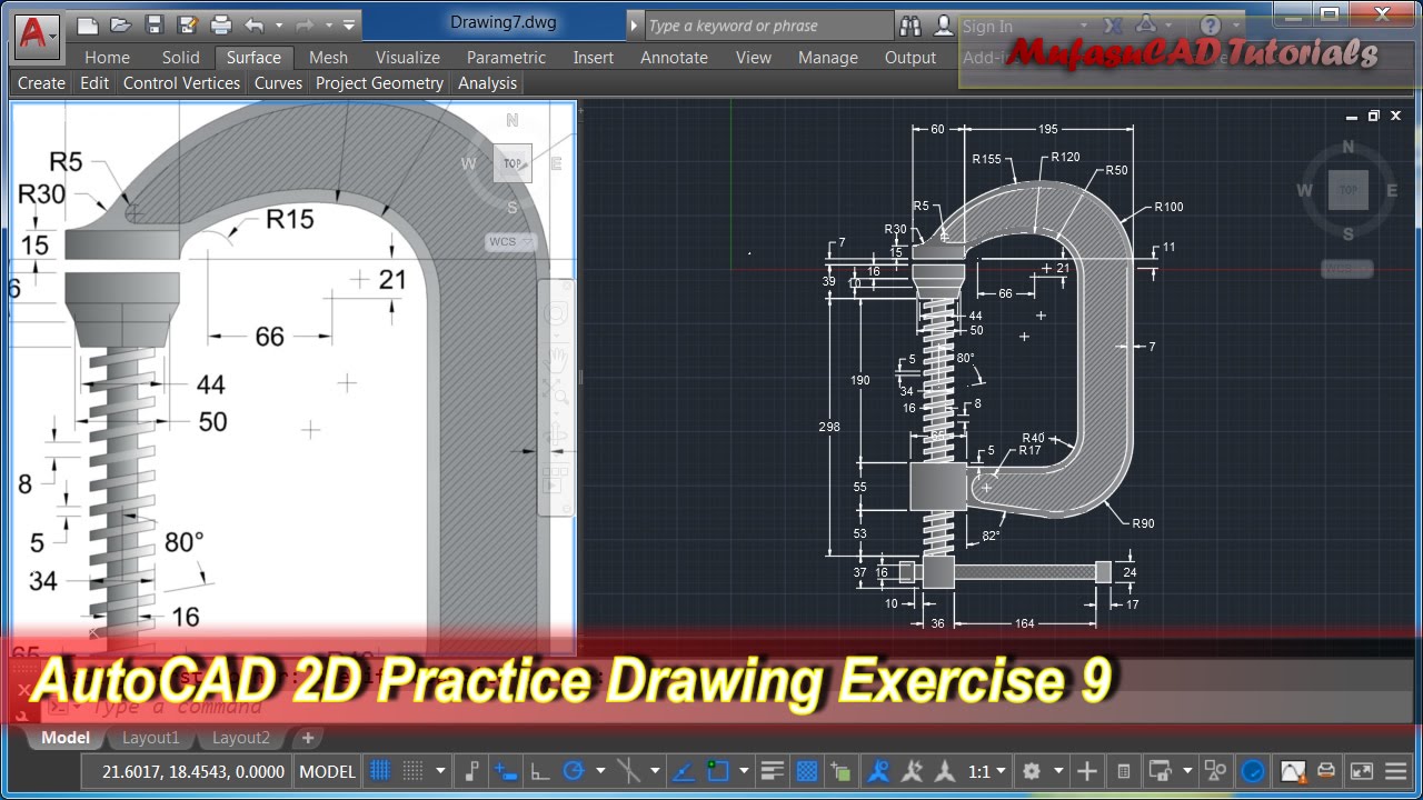 AutoCAD 2D Practice Drawing | Exercise 9 | Basic Tutorial