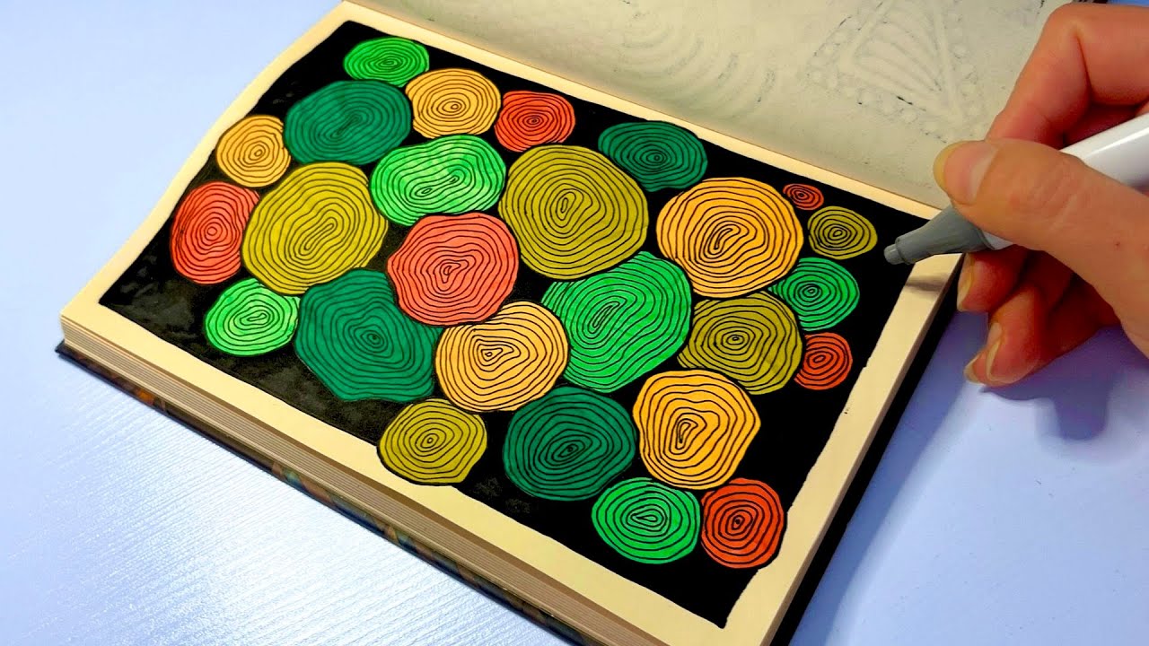 Doodle Art – Colorful Circles with Flowing Lines | Relaxing Pattern ✨