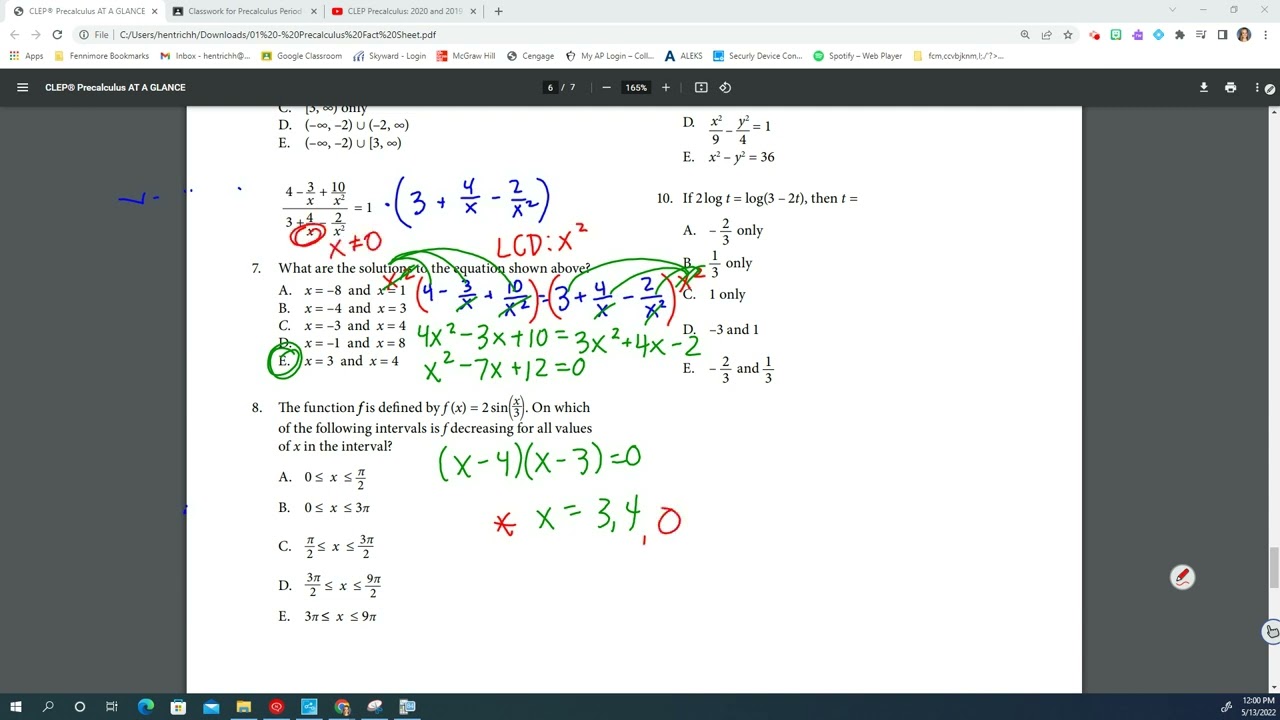 CLEP Prep (5/13) - PRECALC