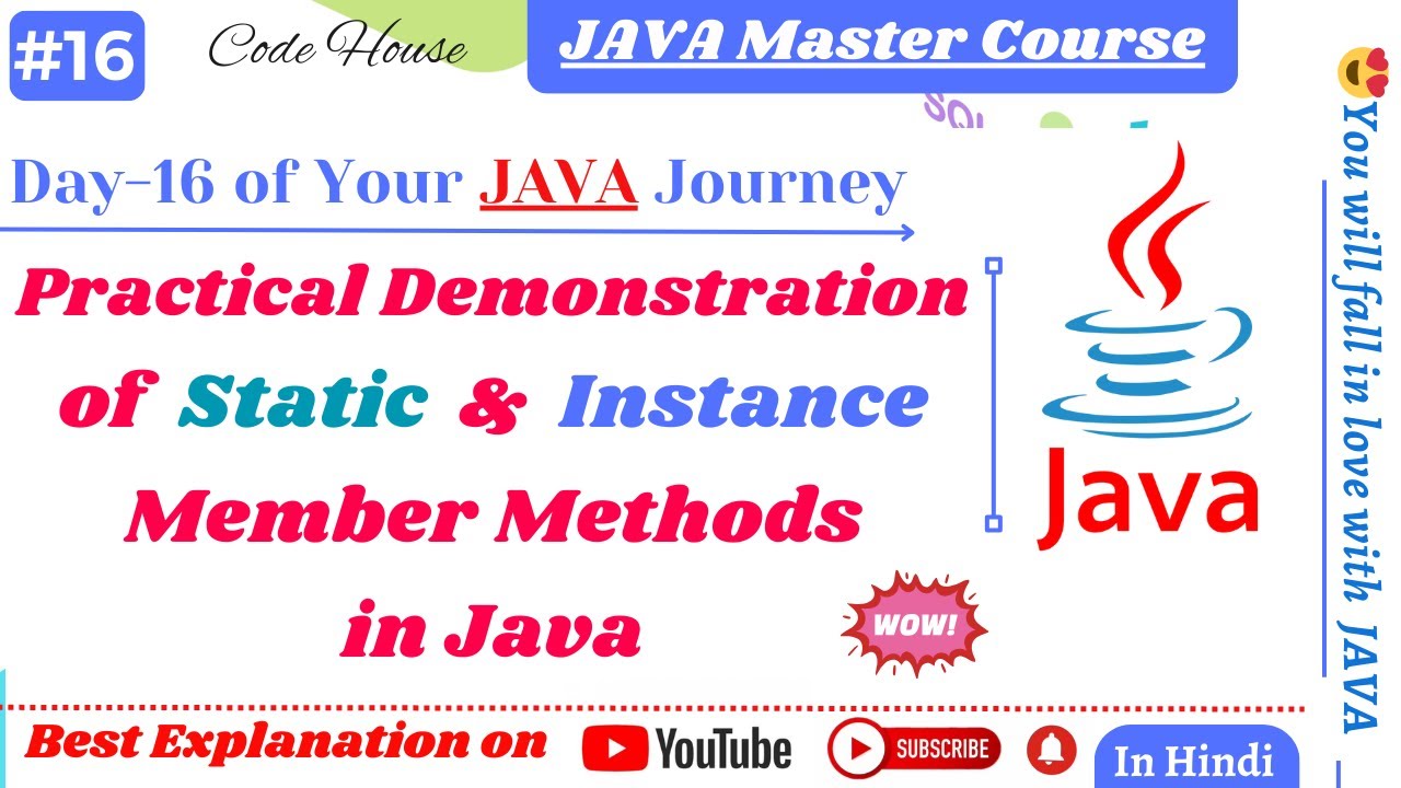 #16 Practical Demonstration of  Static and Instance Member Methods in Java | Java basic tutorial