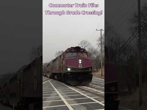 MBTA Commuter Train Flies Through the Grade Crossing!