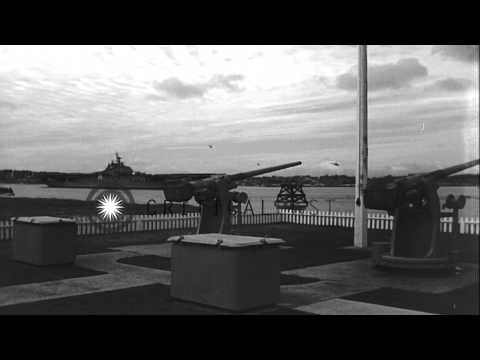 USS Valley Forge (CV-45) underway in San Diego channel in California. HD Stock Footage