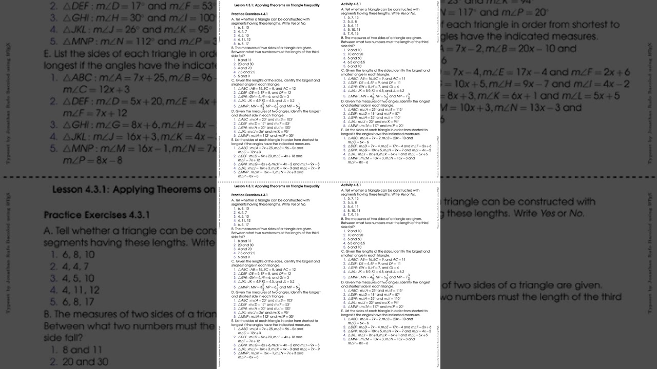 FREE Printable Handout: applying-theorems-on-triangle-inequality