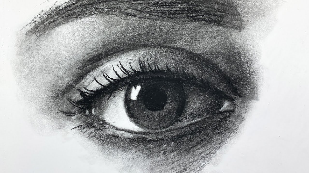 How to draw eye as shapes with charcoals