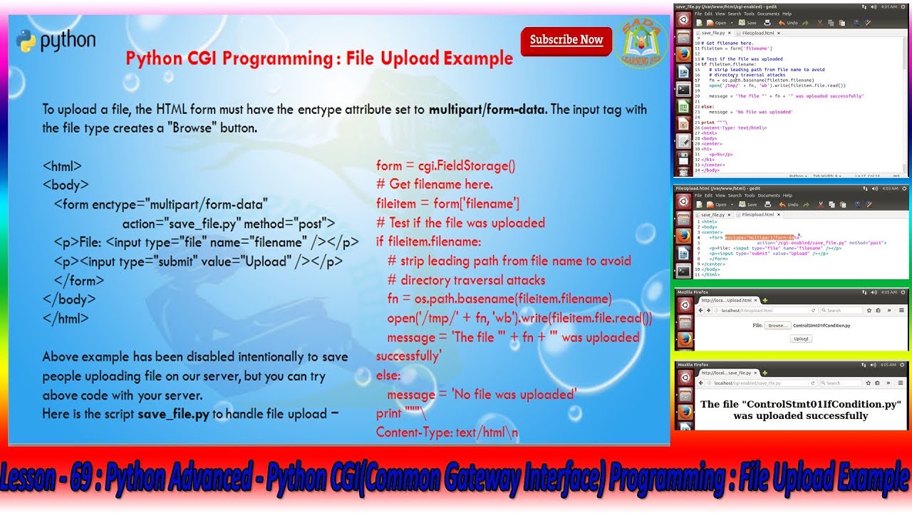 Lesson - 69 : Python Advanced - Python CGI Programming : File Upload Example