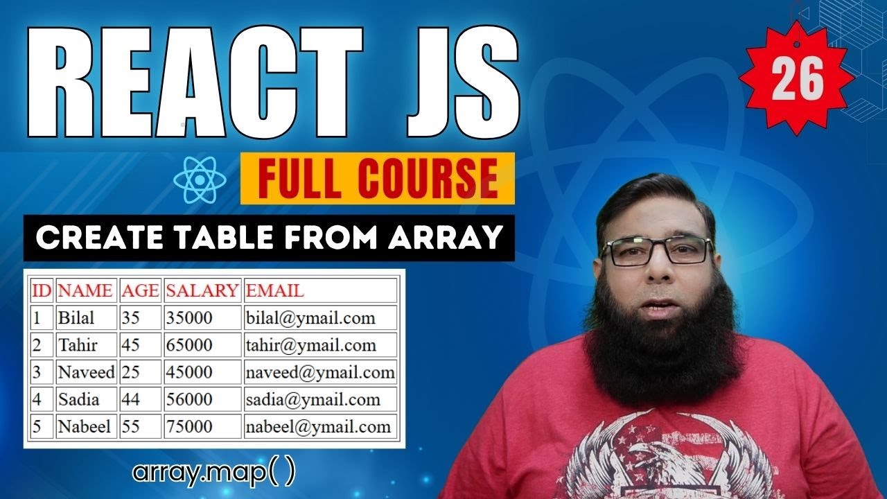 React JS Tutorial #26 | React Table Tutorial with map() | Create Table from Array in React