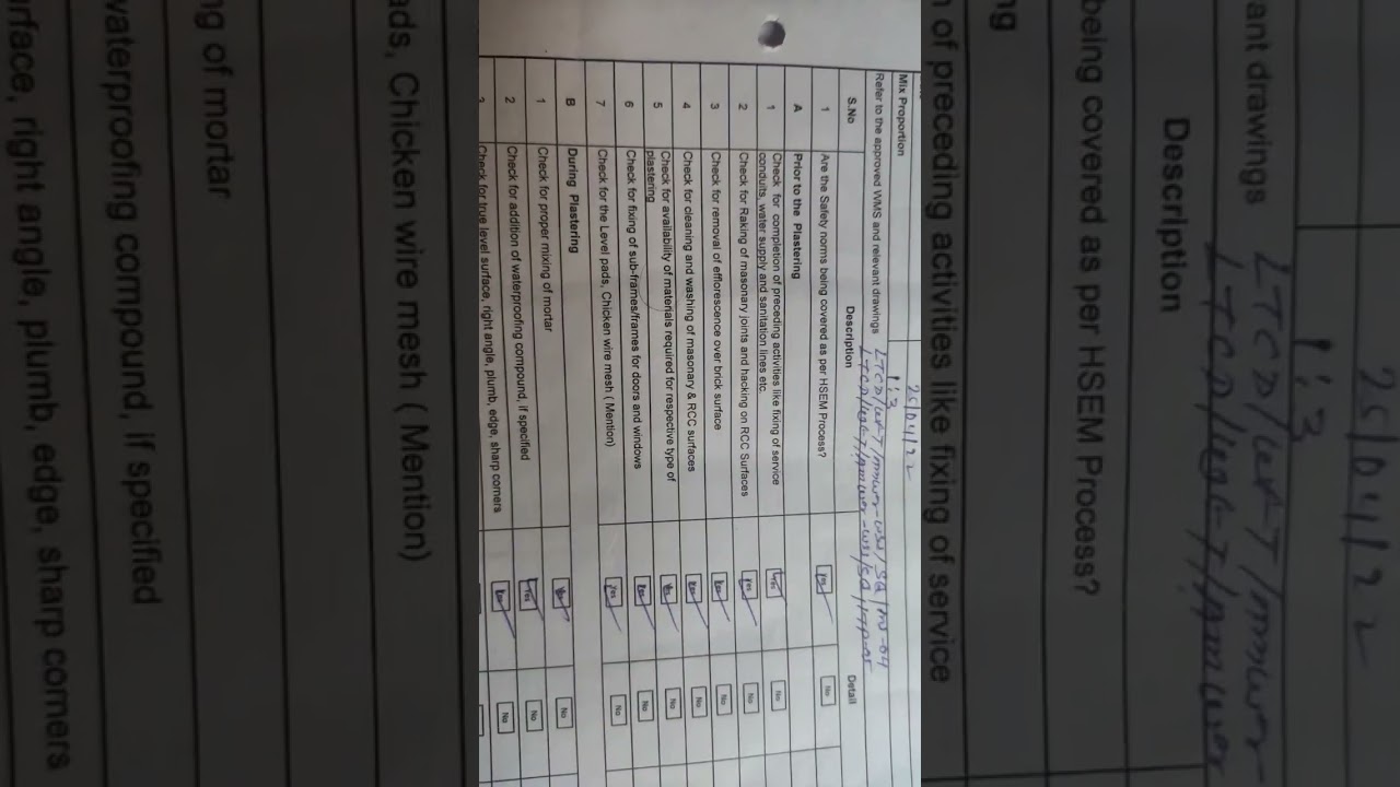 How to fill plastering check list? short#  plastering#🔥🔥 check list#🔥🔥🔥