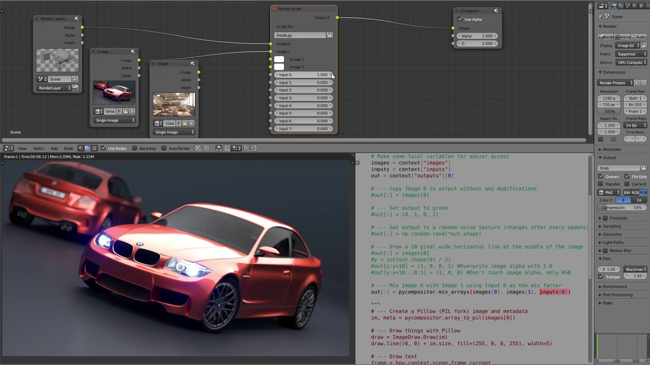 Blender compositor with a Python script node