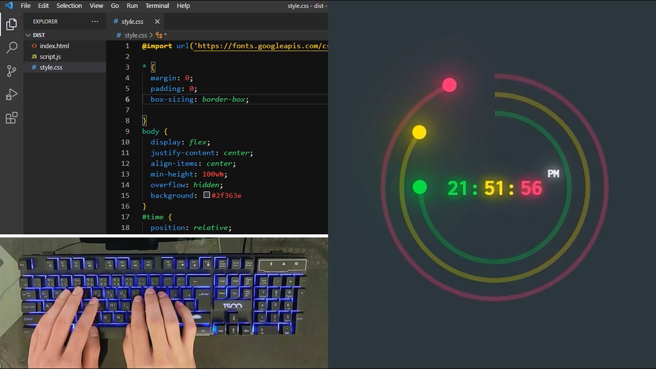ASMR Programming - Amazing Working Digital Clock using Html CSS & Javascript - No Talking