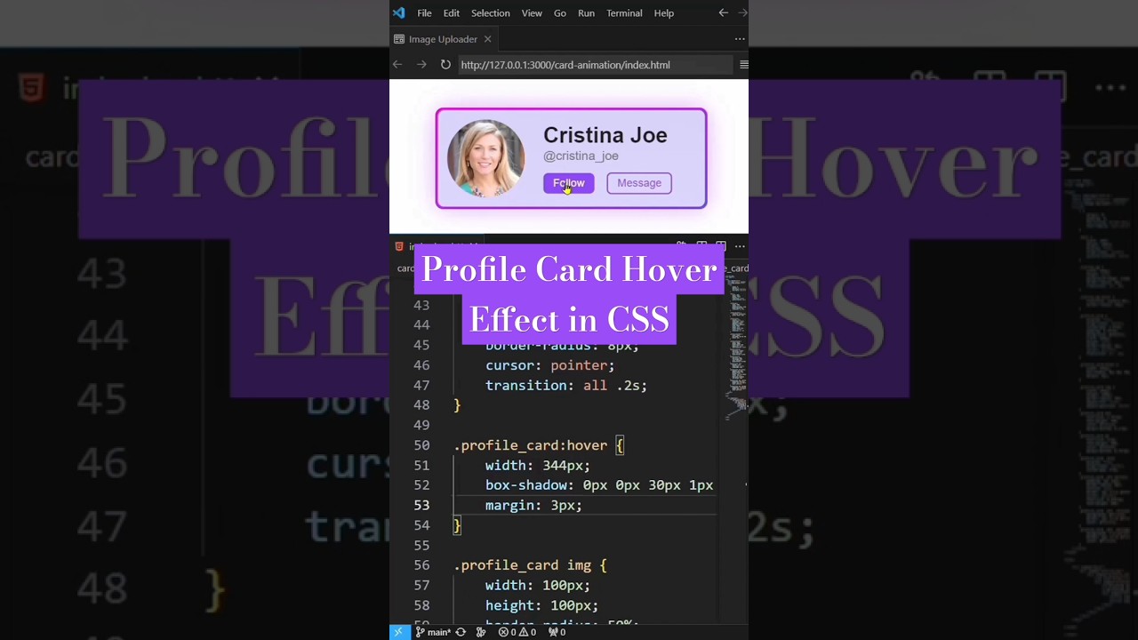 Profile Card Hover Effect Animation #profile #hovereffect #animation #css