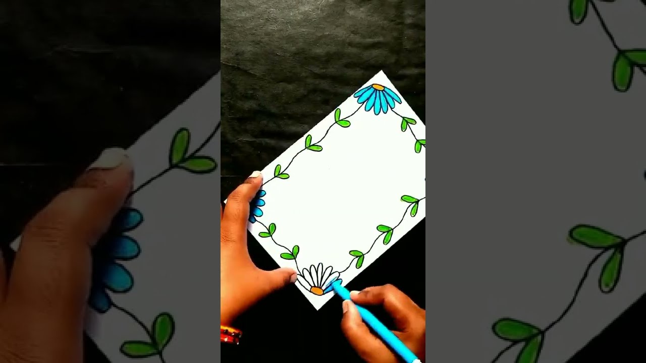easy flower border designs for school projects|flower borders on paper|#shorts #shortvideo #school