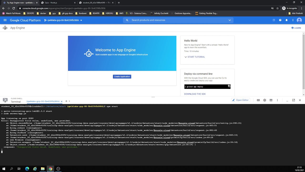 Google Cloud Platform: Node js & Datastore
