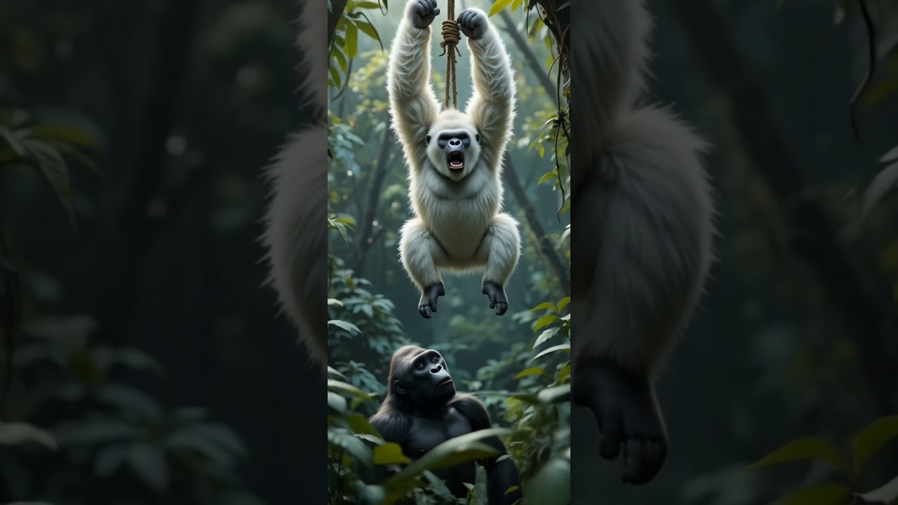 White gorilla &  black gorilla friendship AI video #ai #aicartoons #aivideo #cartoon #geniusaitoon