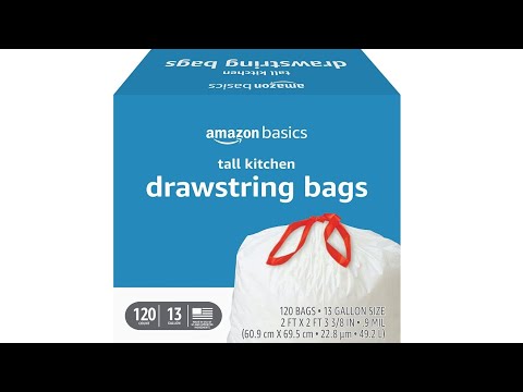 Review: Amazon Basics Tall Kitchen Drawstring Trash Bags, 13 Gallon, 120 Count VS Costco Kirkland