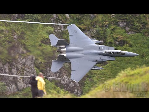 USAF F-15 Eagles F-35s A400 and Osprey Low level in Mach Loop Wales