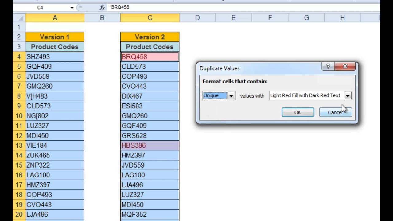 53 Conditional formatting for unique or duplicate values