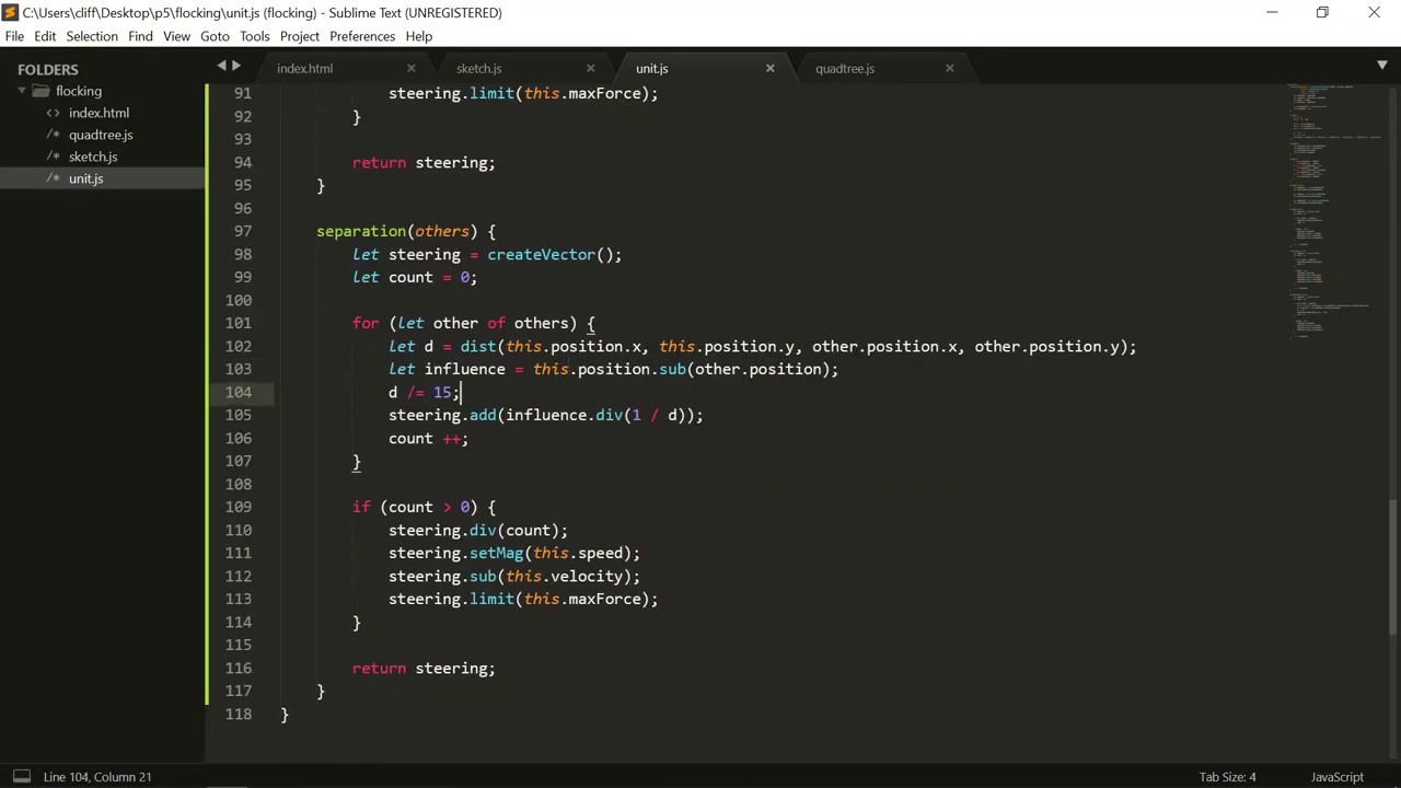 Flocking Algorithm Coding Time Lapse - Ep 1