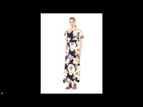 28 Palms Women's Tropical Hawaiian Print Off Shoulder Maxi Dress