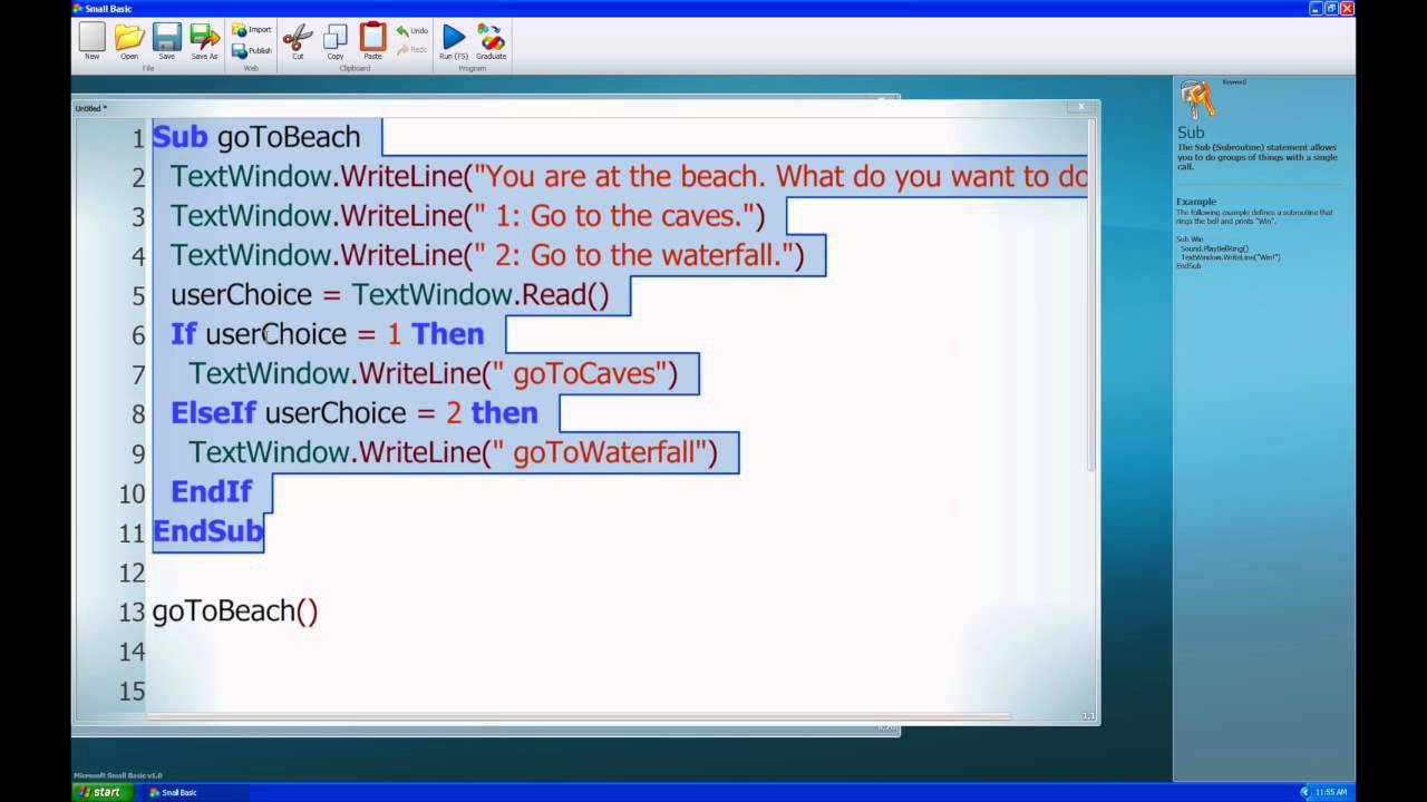 Small Basic 1.09 Subs