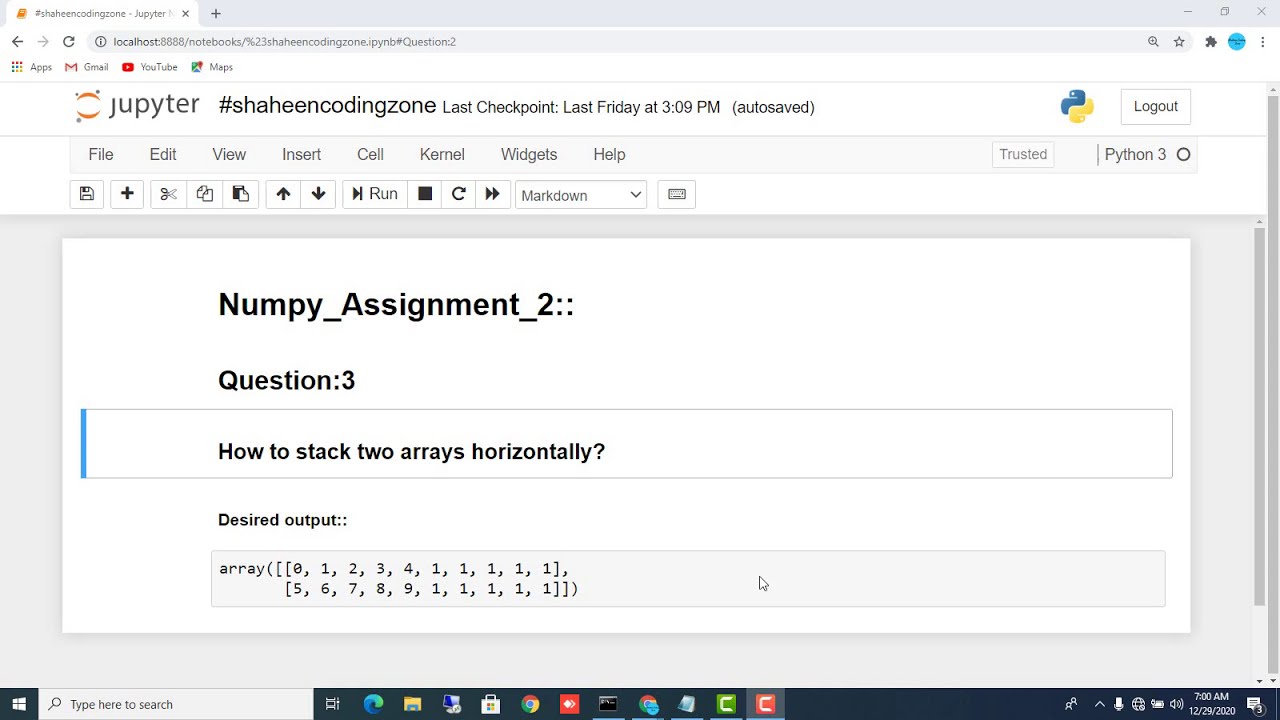 How to stack two arrays horizontally Python Tutorial For Beginners | #Shaheencodingzone