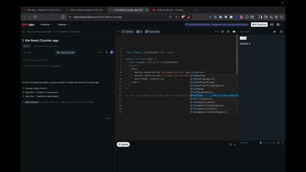 React Counter App Interview Question | React useState Explained | BFE.dev React Problem