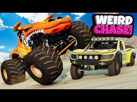 Using MONSTER TRUCKS to Crush the NEW Vehicles in BeamNG Drive Mods!