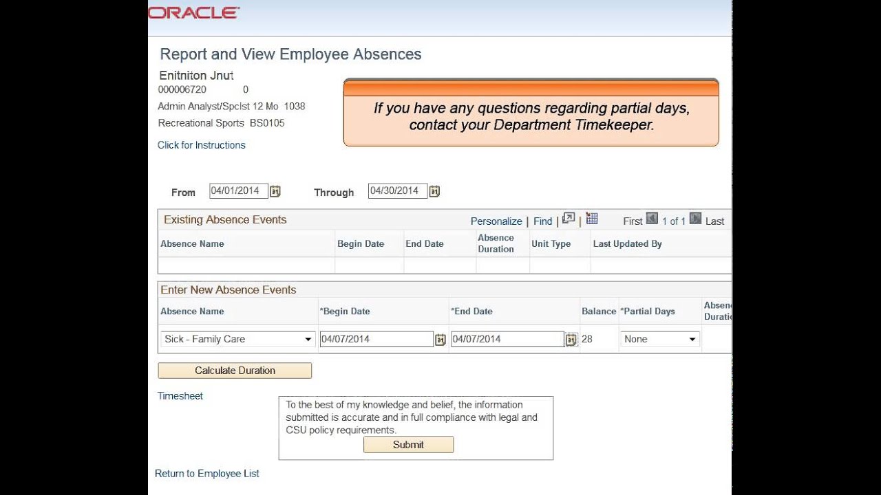 Employee Absence Entry: Absence Management