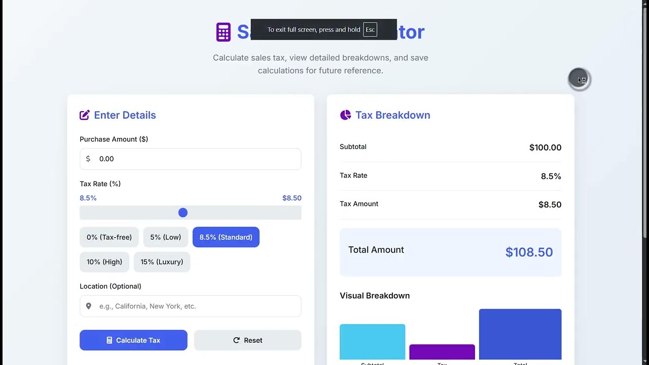 Sales Tax Calculator Using HTML, CSS and JavaScript with Source Code