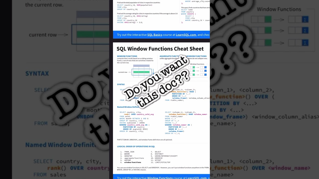 SQL Basics Cheatsheet for Data Engineers Free PDF🎯📕 #shorts #sql