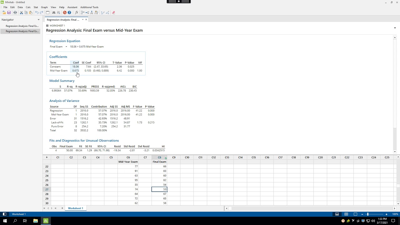 Linear Regression in Minitab