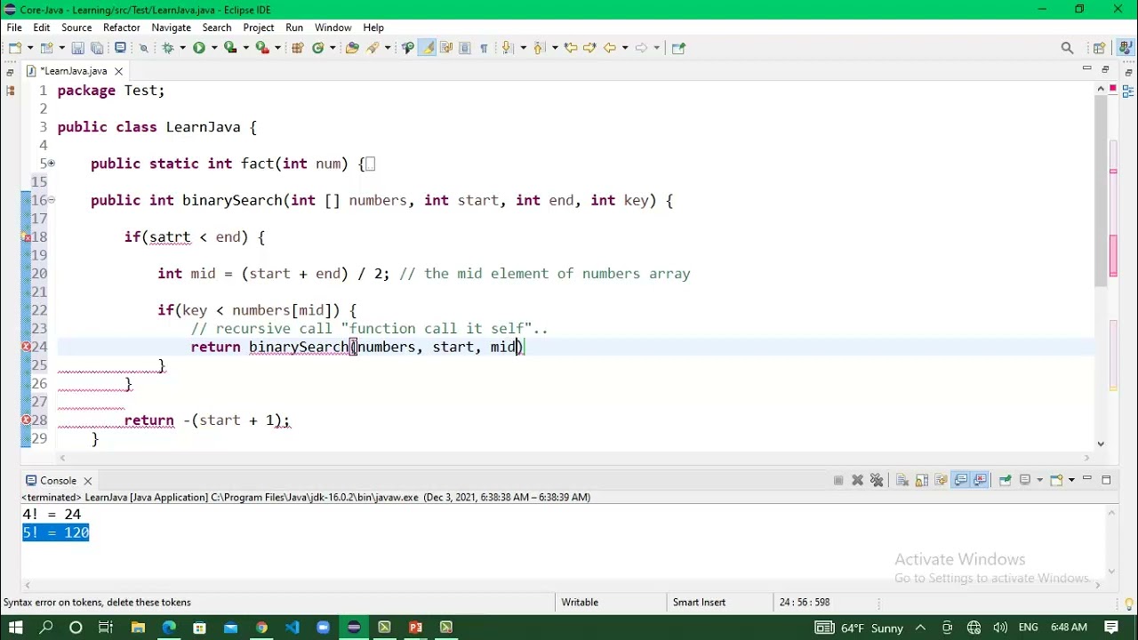 Basic-Java recursive Binary Search #026