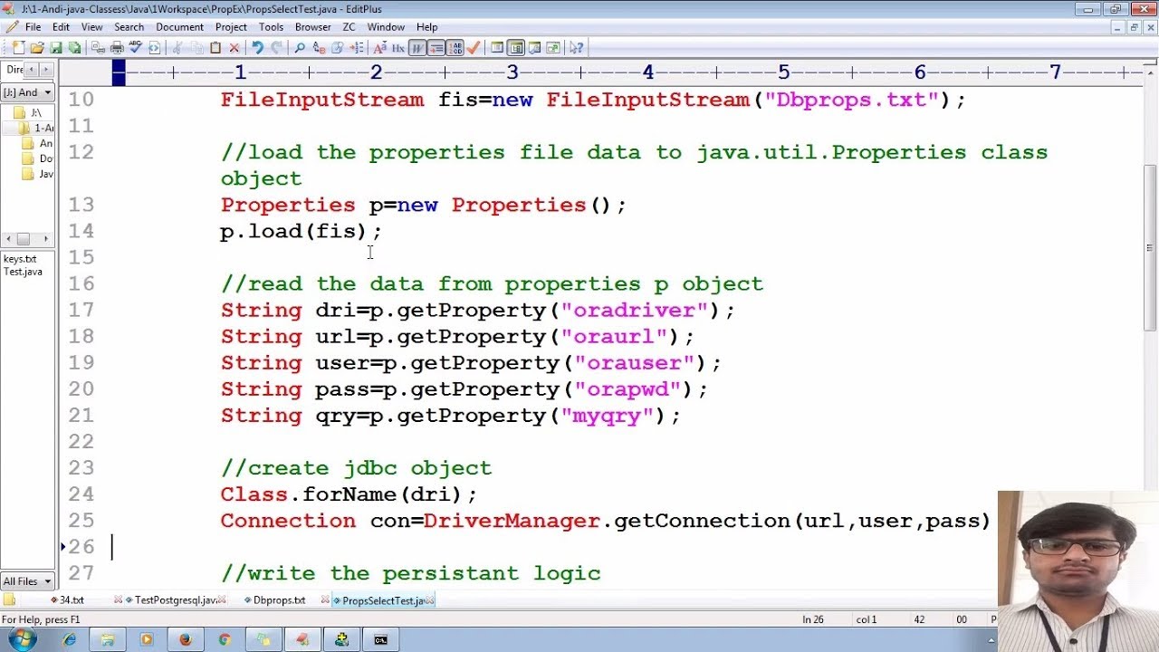 70 Advanced Java Tutorial | Reading Database Connection Properties file Postgresql | adv java