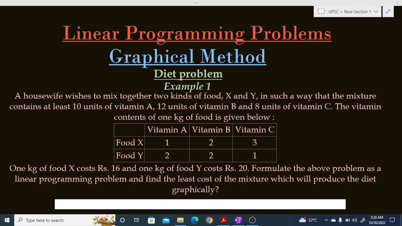 LPP13 | Linear Programming Problems | DIET Problem | Graphical Method | Example 1